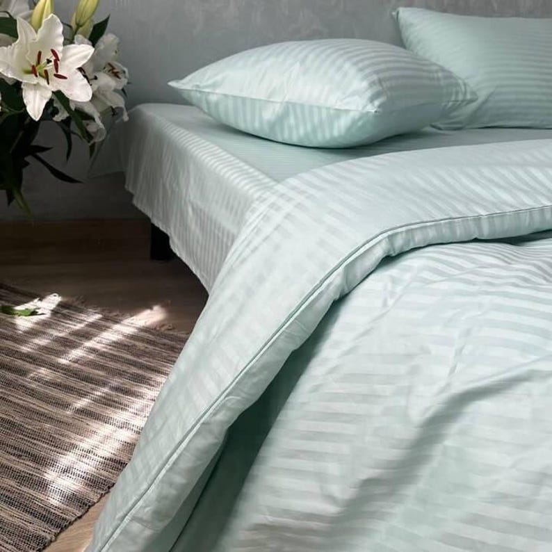 Bedding Sets Full Mint Stripe Satin (4pcs): Duvet Cover, Sheet ...