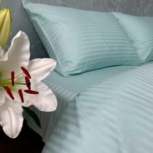 Bedding Sets Full Mint Stripe Satin (4pcs): Duvet Cover, Sheet ...