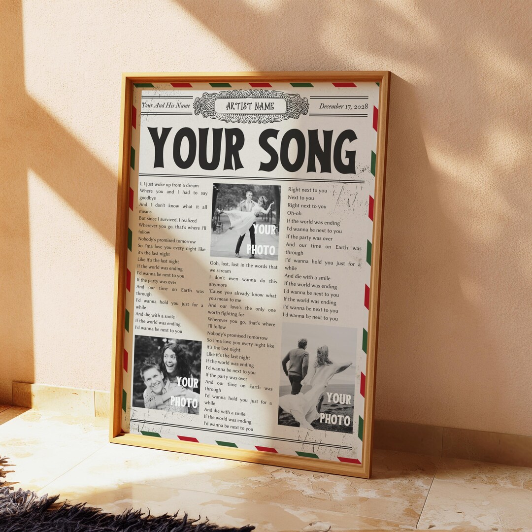 Custom Song Newspaper , Custom Photo and Custom Lyrics Wall Art, Song ...