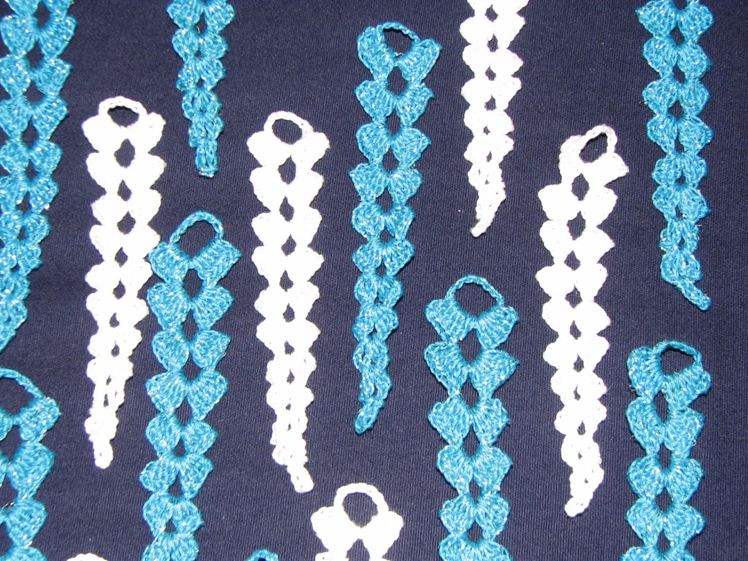 Handmade Crochet Lace Christmas Icicle Ornament, White or Blue, Silver ...
