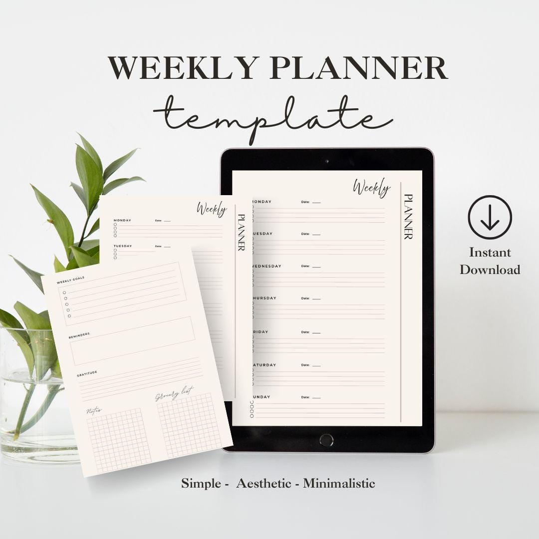 Digital Weekly Planner Template, Online Organiser, Weekly Plan - Etsy