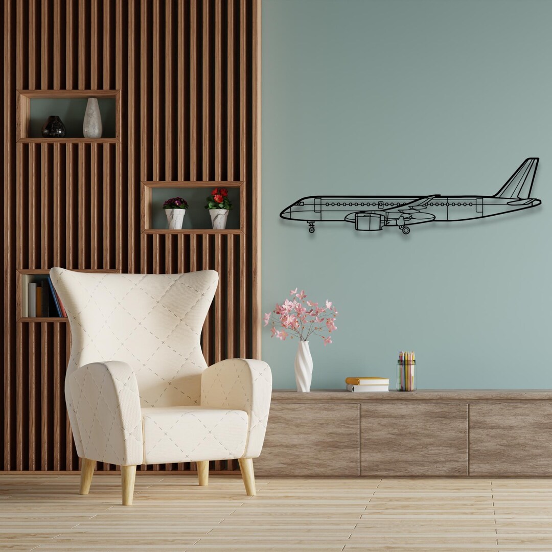 Embraer E190-E2 Commercial Jet Silhouette - Custom Metal Airplane Wall ...