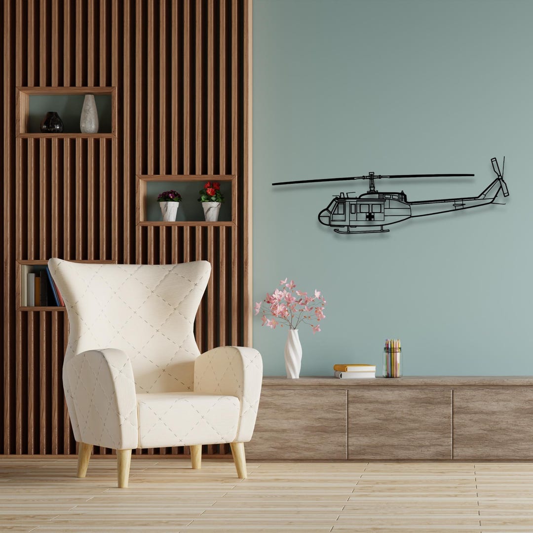 Bell UH 1 Iroquois Huey 1970 Silhouette - Custom Metal Airplane Wall ...