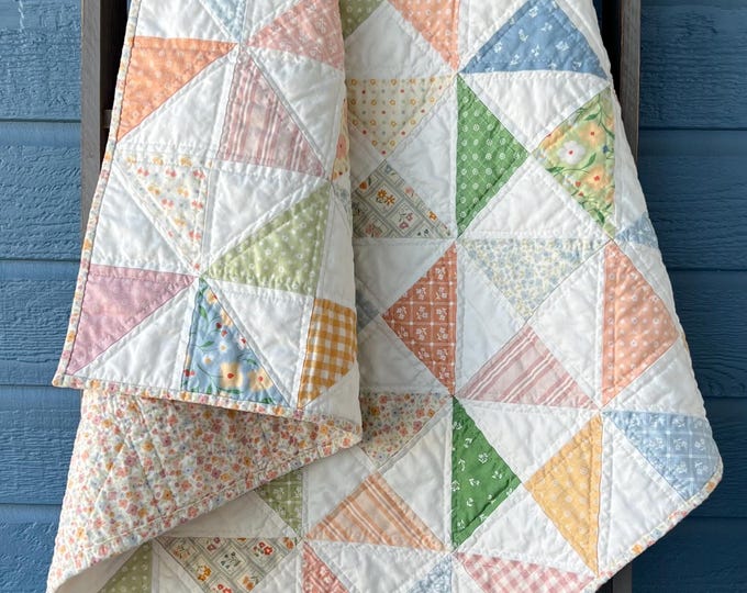Handmade Pastel Pinwheel Baby Quilt: Cottage Charm, 36" X 36" - Etsy