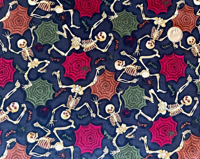 1.50-yard Cut Vintage Skeletons and Cobwebs Cotton Fabric by Texstyles ...