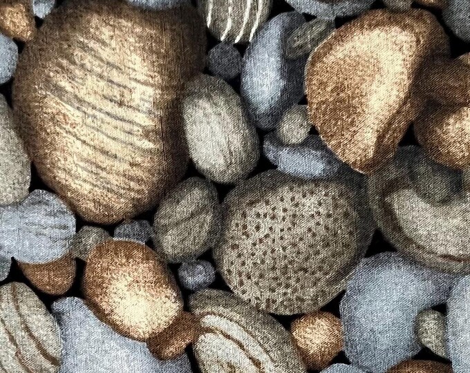 1-yard Cut Blue Beach Rocks Mix Cotton Fabric/hi Fashion Fabrics ...