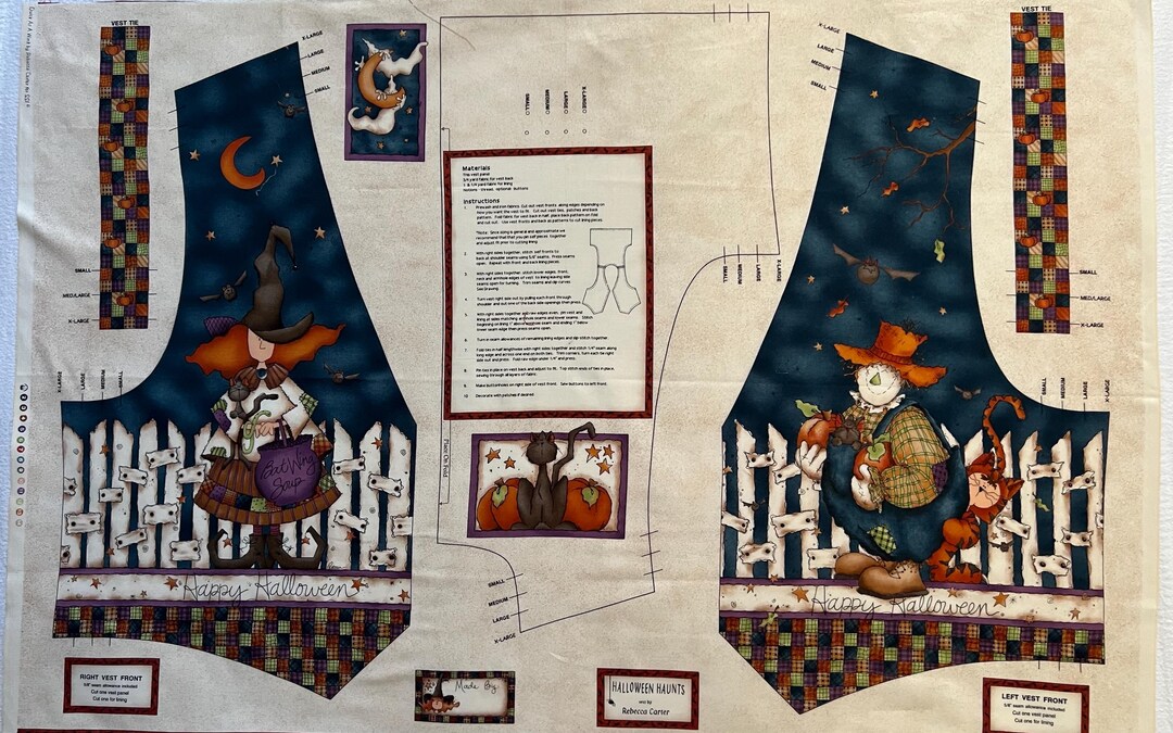 Vintage Halloween Haunts Cut and Sew Vest Fabric Panel by Rebecca ...