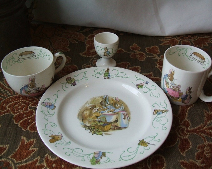 Vintage Wedgwood Peter Rabbit 4 Piece Porcelain Set, No. 527 ,EXCELLENT ...
