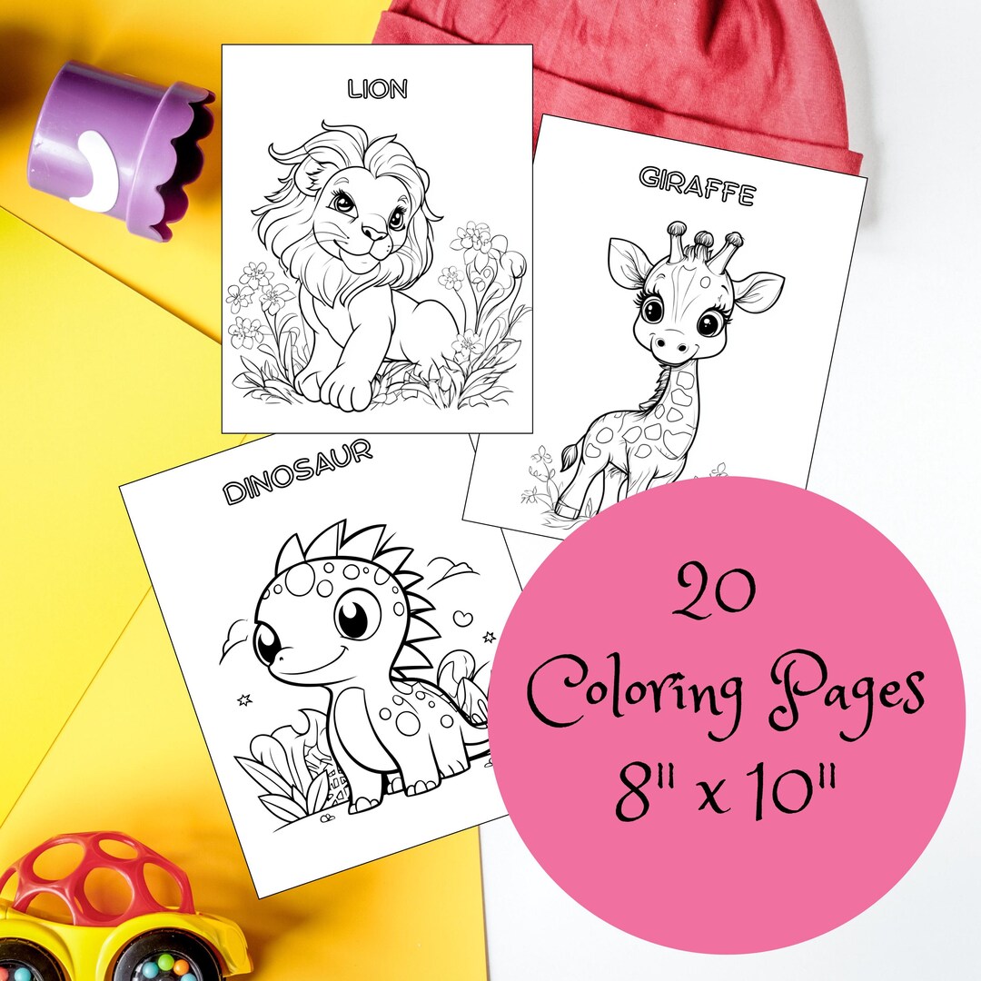 Coloring Pages for Kids, 20 Pages Size 8x10, Features Named Animals and ...