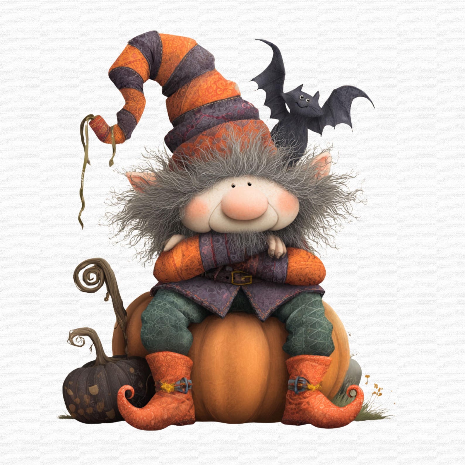 Whimsical Halloween Gnome Clipart: Bat & Pumpkin PNG Images for ...