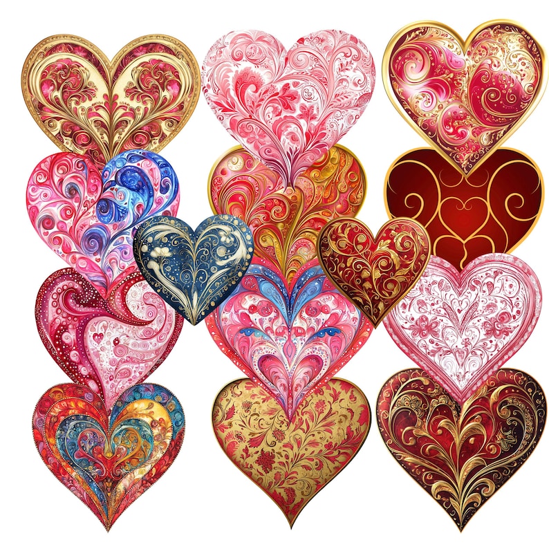 CLIP ART - Ornate Filigree Style Hearts 14 PNG Images - Etsy