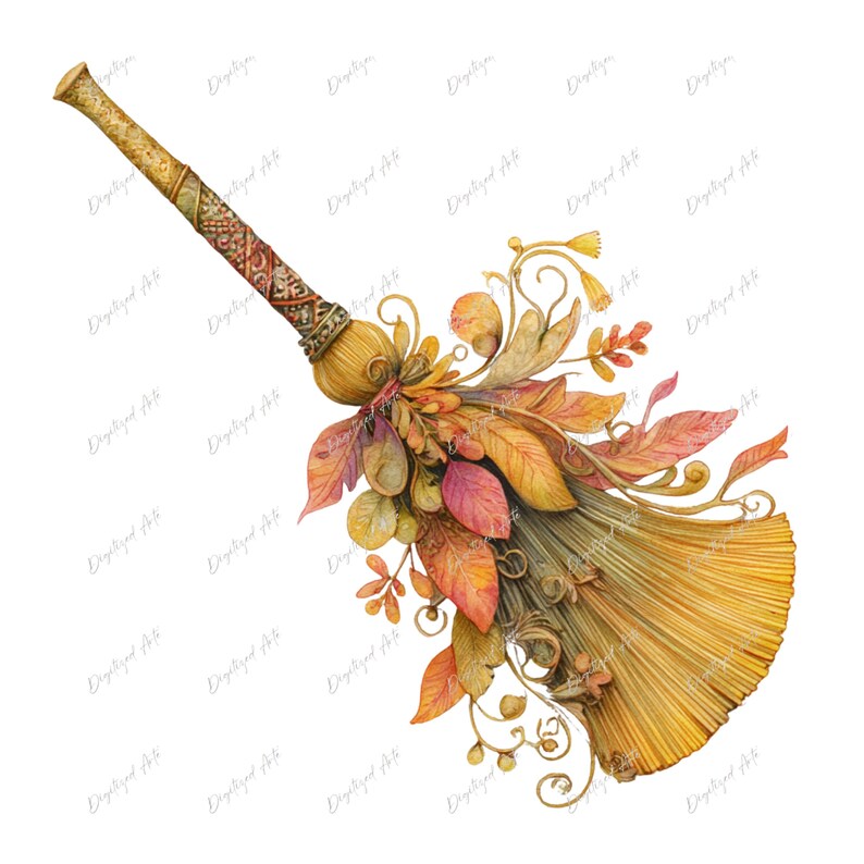 Whimsical Autumn Brooms Clip Art: Fall & Halloween Graphics (PNG, JPG ...