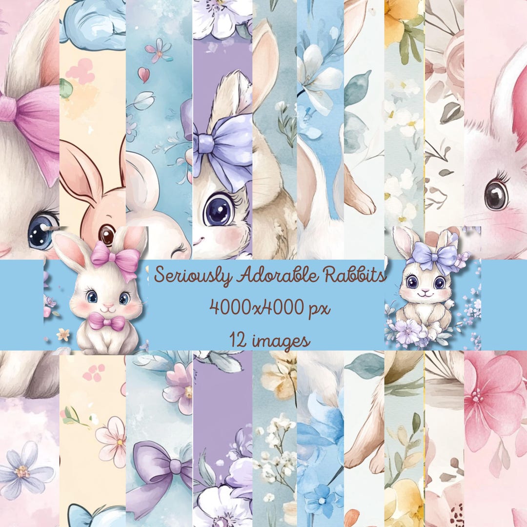 Bunny Digital Paper, Floral PNG Images (digital Download) - Etsy