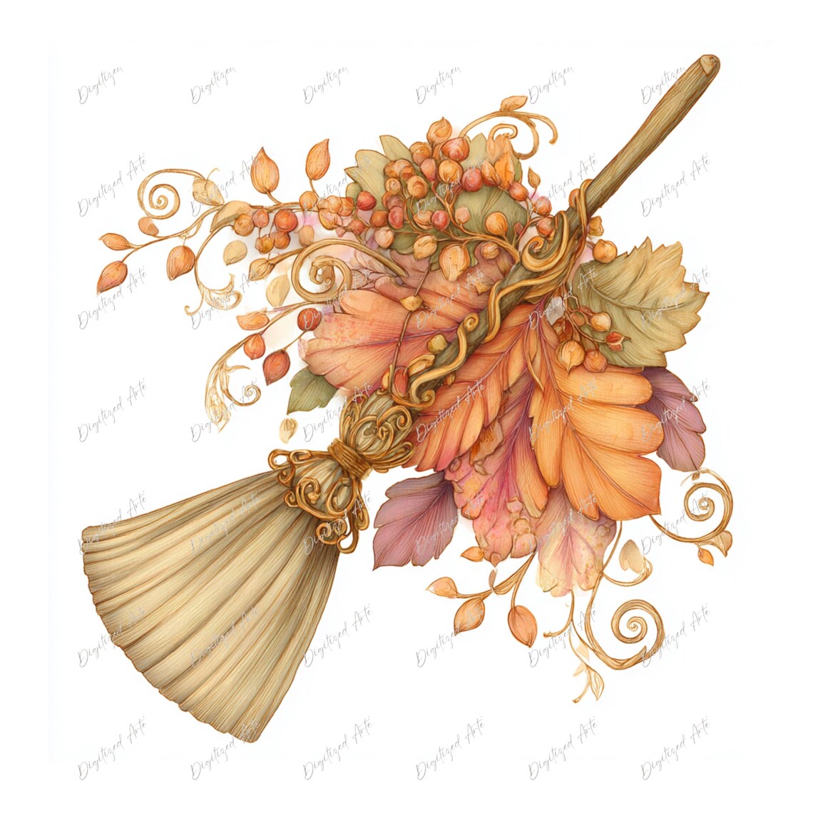 Whimsical Autumn Brooms Clip Art: Fall & Halloween Graphics (PNG, JPG ...