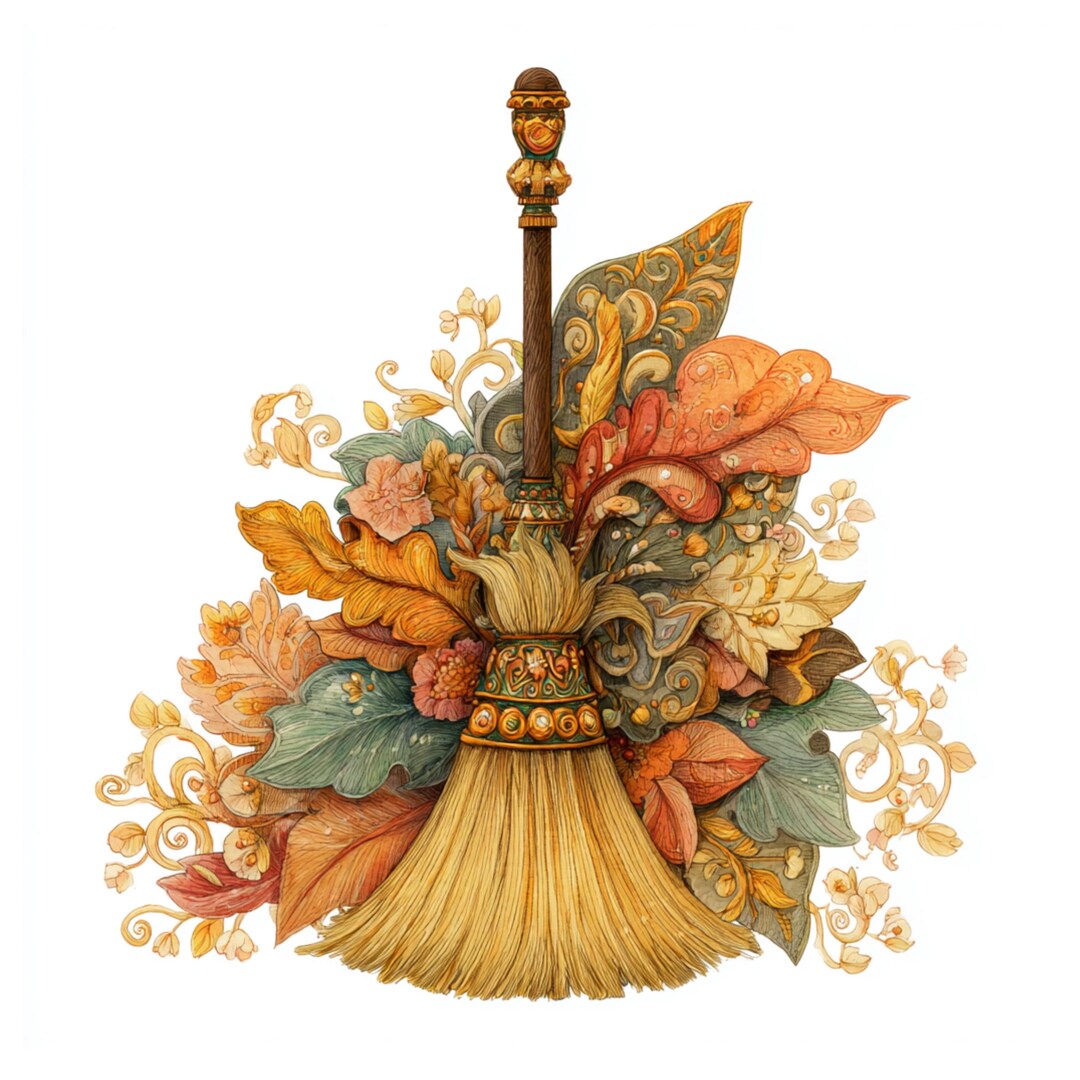 Whimsical Autumn Brooms Clip Art: Fall & Halloween Graphics (PNG, JPG ...