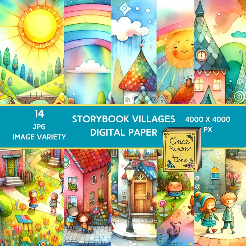 Storybook Village Digital Paper: Whimsical Scenes for Children's Books ...