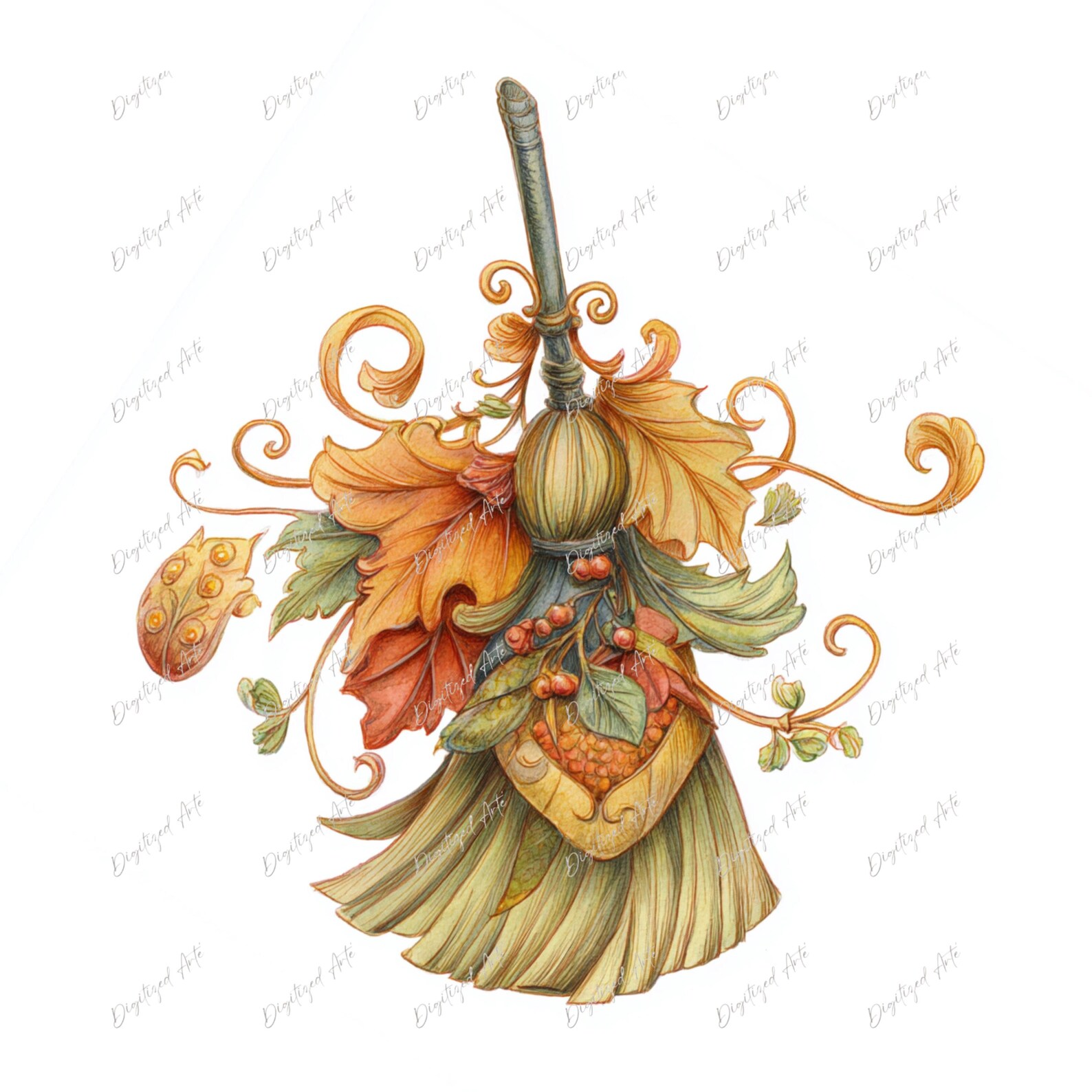Whimsical Autumn Brooms Clip Art: Fall & Halloween Graphics (PNG, JPG ...