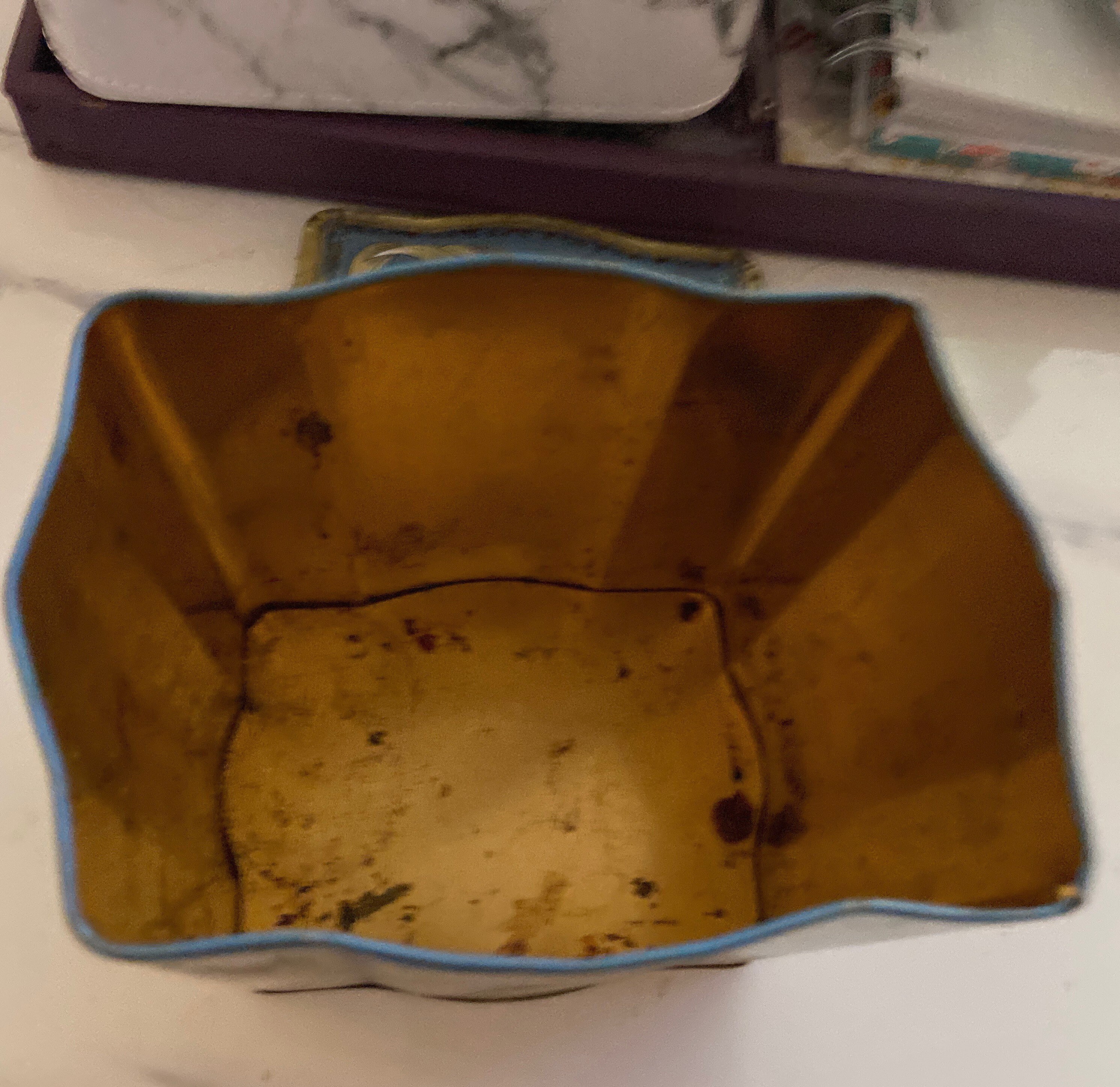 Tins Vintage tall metal blue gold fancy can storage/ decor letting it ...