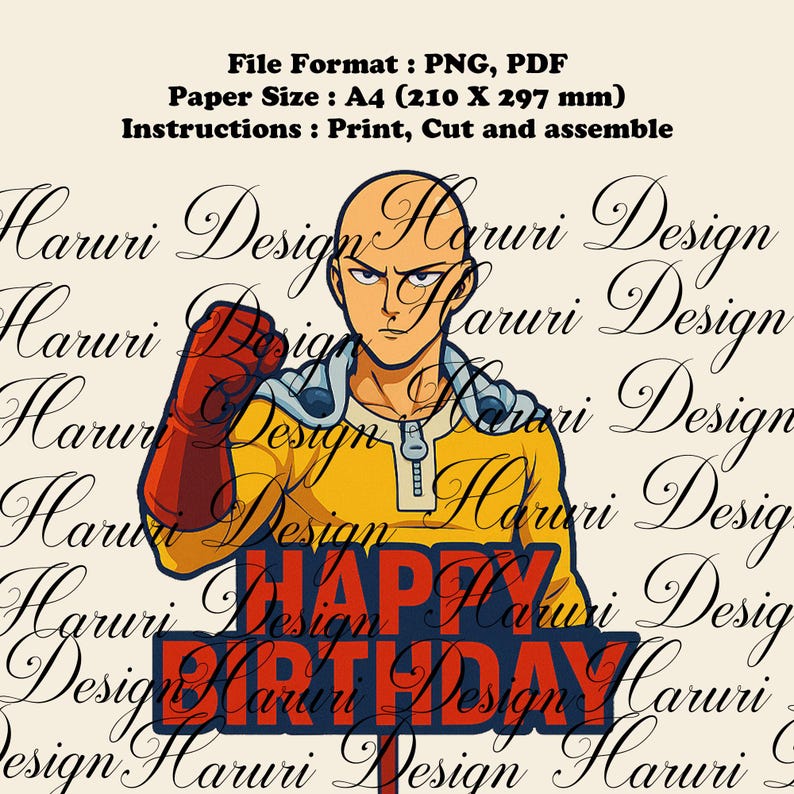 Punch Hero Printable Cake Topper – Anime-inspired Party - Etsy