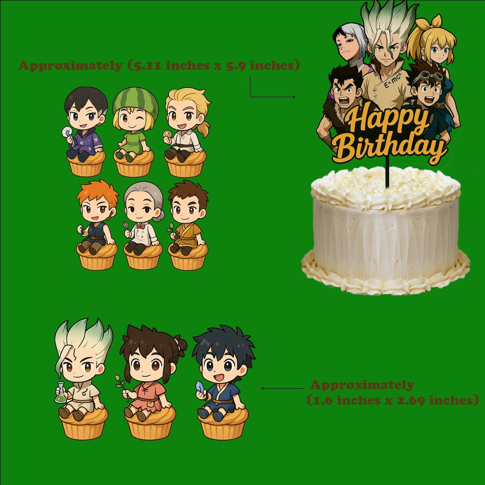 Dr. & Stone Characters - Science Era Chibis – Cake Toppers (digital ...