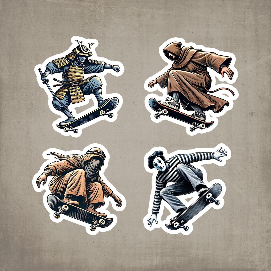 Skateboarding Sticker Pack (x4 Vinyl Stickers) - Etsy