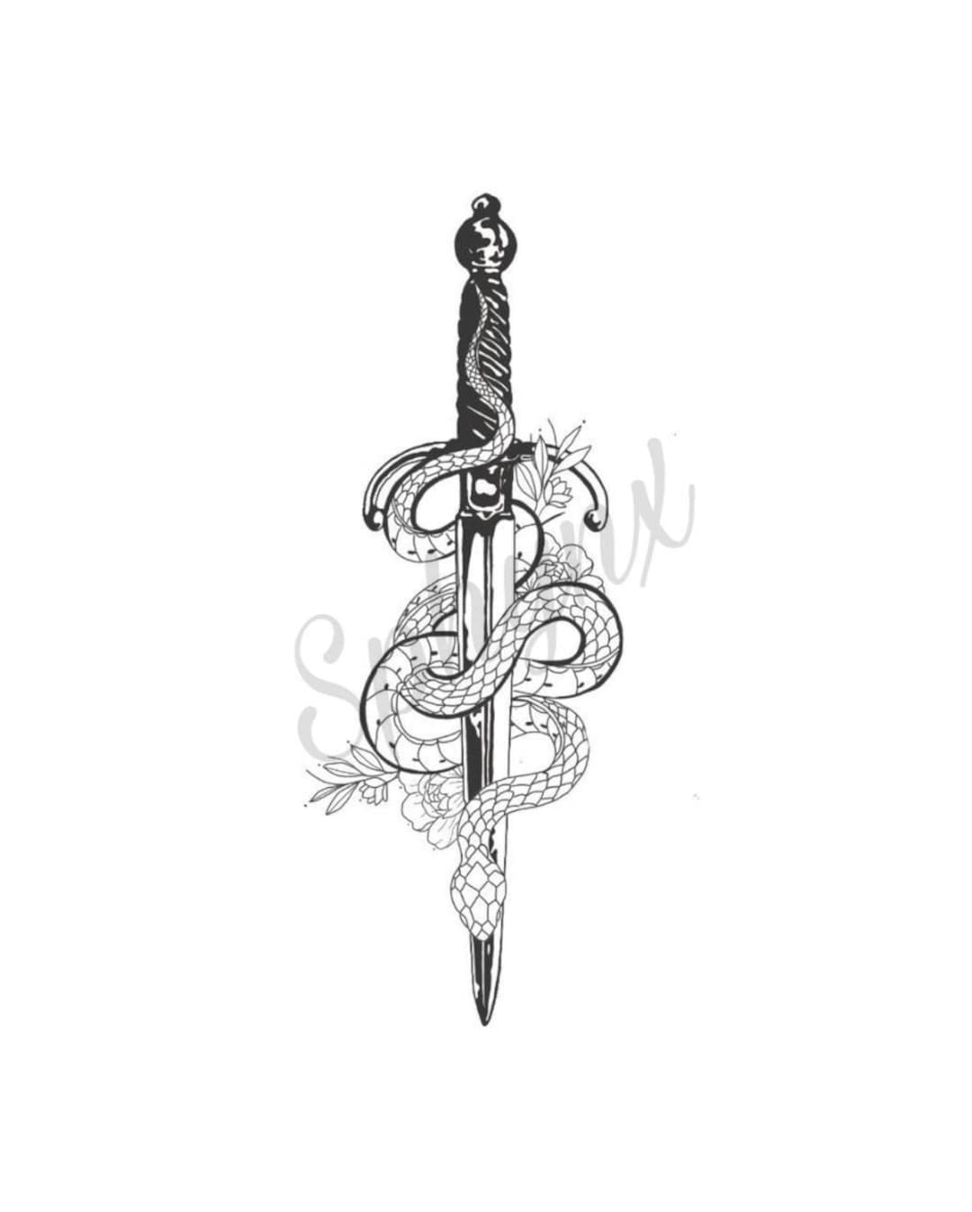 Dagger With Snake Wrapping Around Tattoo/print or Decor - Etsy