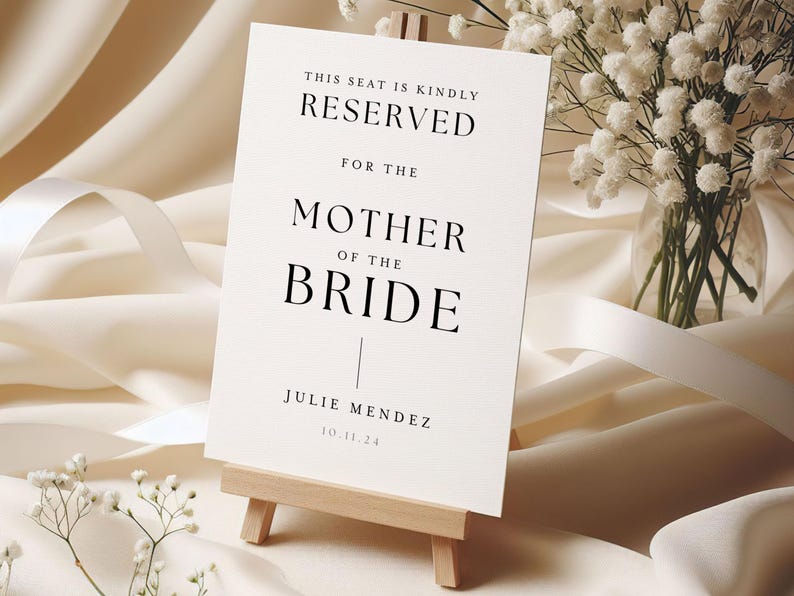 Reserved Seating Table Signage for Wedding, Editable Template, Flat 5x7 ...
