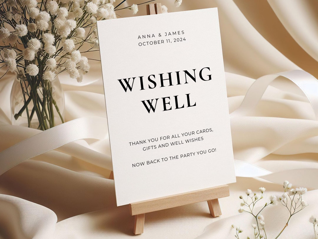 Minimalistic Wishing Well Table Signage Digital Template, 5x7 Portrait ...