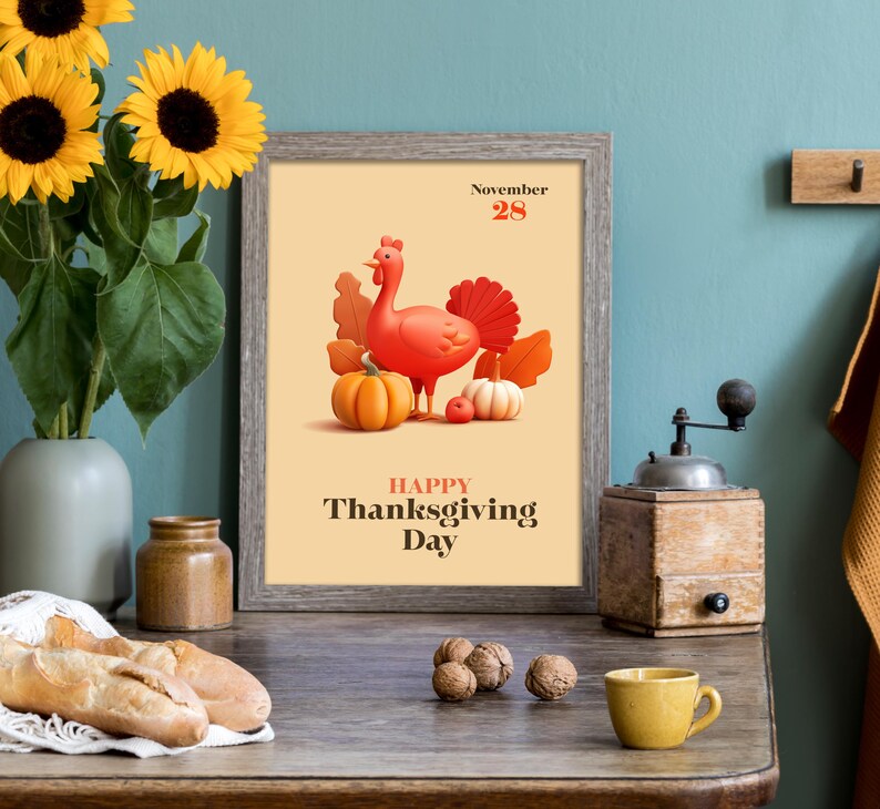 Happy Thanksgiving Poster Set - Bird Turkey Pumpkin - Thanksgiving ...