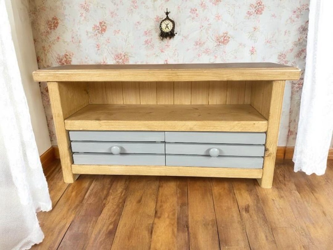 Handmade Painted Rustic TV Stand With Two Draws / Unit/ Storage ...