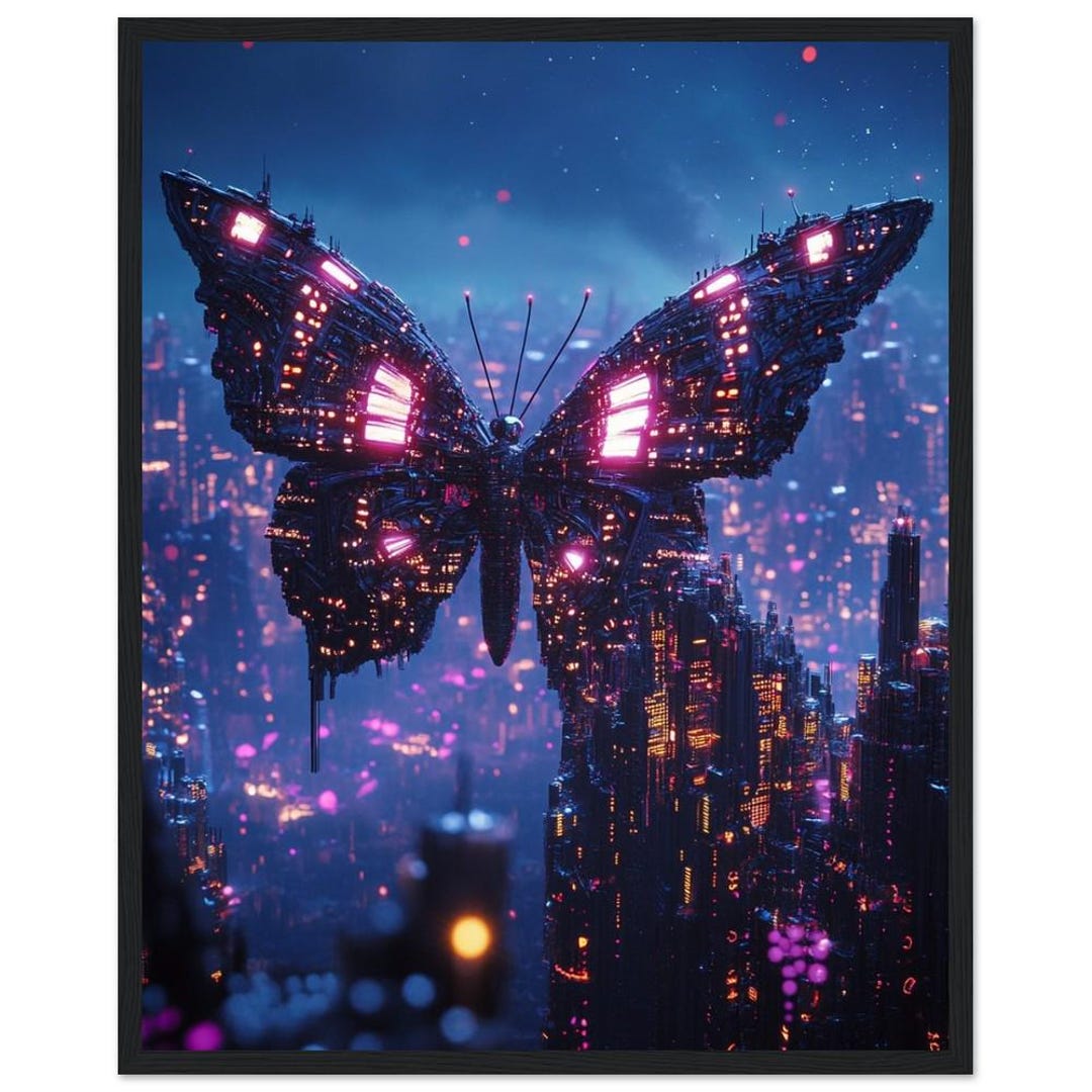Neon Flutter: Guardian of the Cyber Sky, Premium Matte Paper Wooden ...