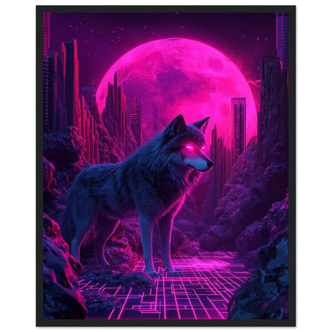 Cyber Wolf: Phantom of the Neon Forest, Premium Matte Paper Wooden ...