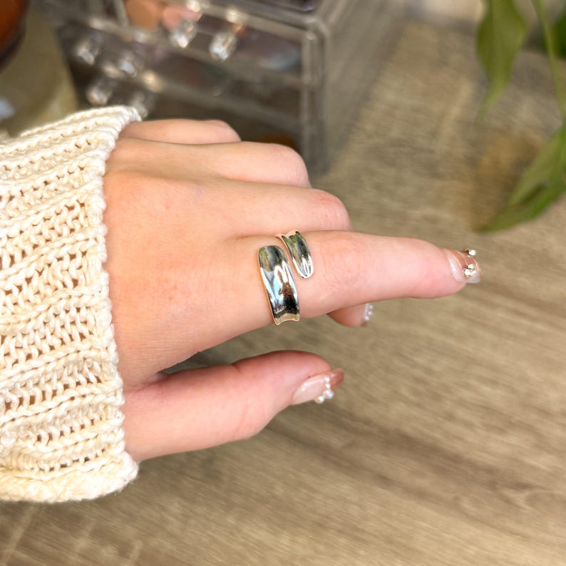 925 Sterling Silver Wave Ring | Adjustable Statement Jewelry | Modern ...