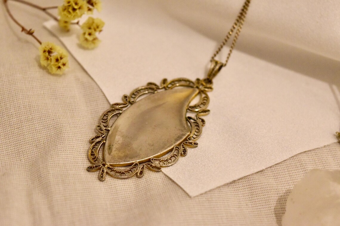Vintage Damascene Pendant Neckless Toledo Spanish Gold Inlay Birds ...