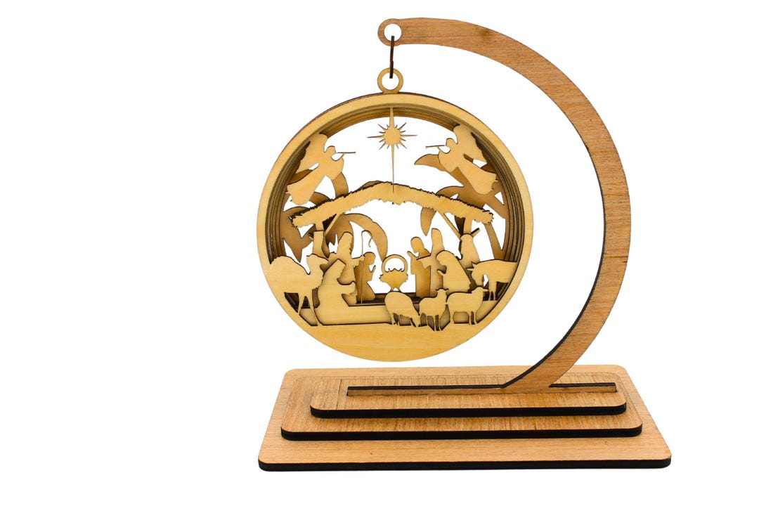 Large Layered Laser Cut 3D Wood Hanging Christmas Nativity Scene With ...