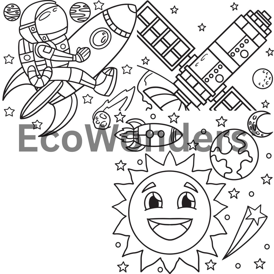 Space Theme Coloring Pages. Coloring for Kids - Etsy
