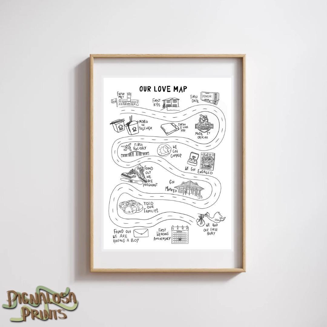 Custom Love Map Drawing | Personalized Art | Unique Gift for Couples ...