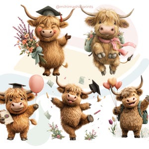 Cute Highland Cow Graduation – 19 PNG Cliparts | Pastel Balloons ...