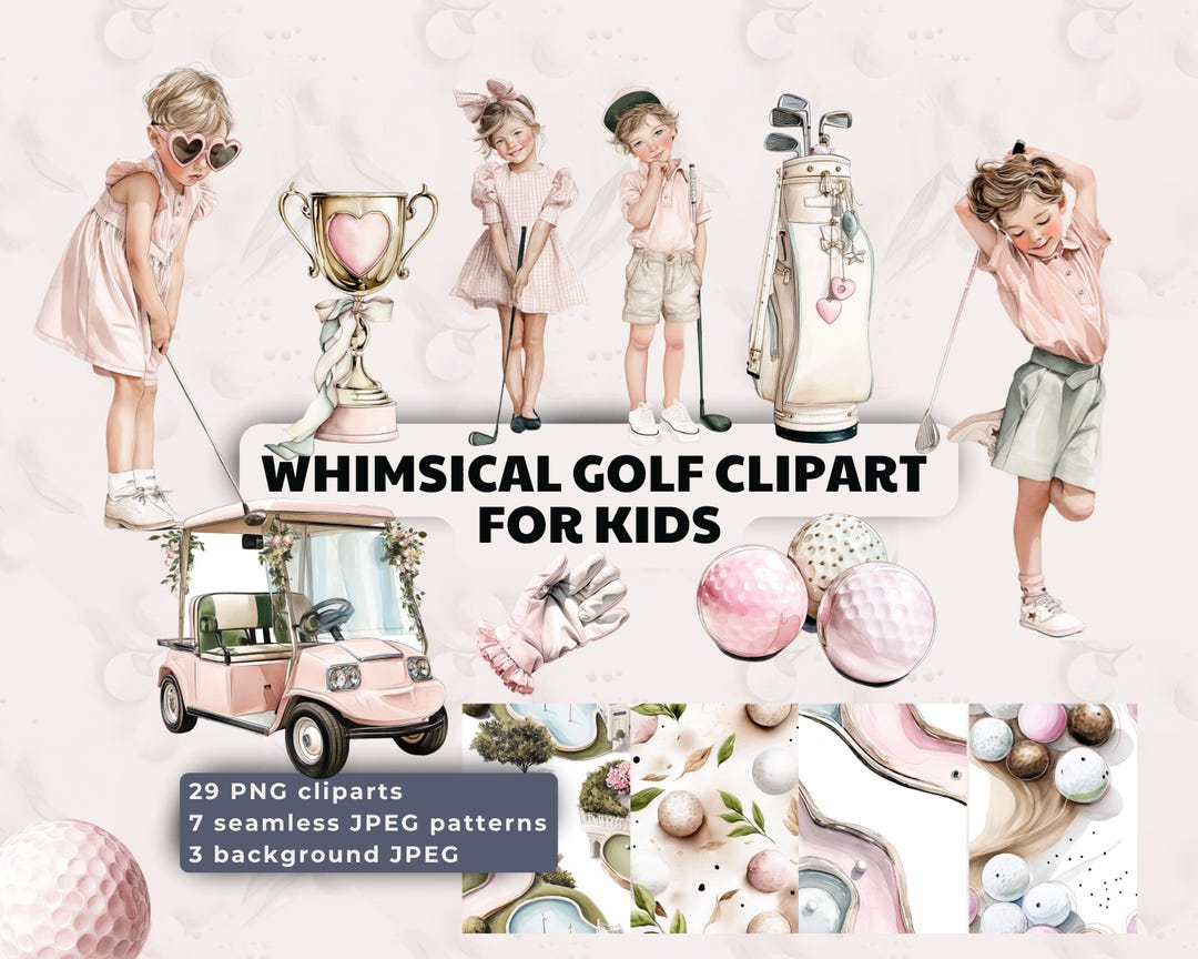 Whimsical Golf Clipart: Kids' Pastel Watercolor Pngs (digital Download ...
