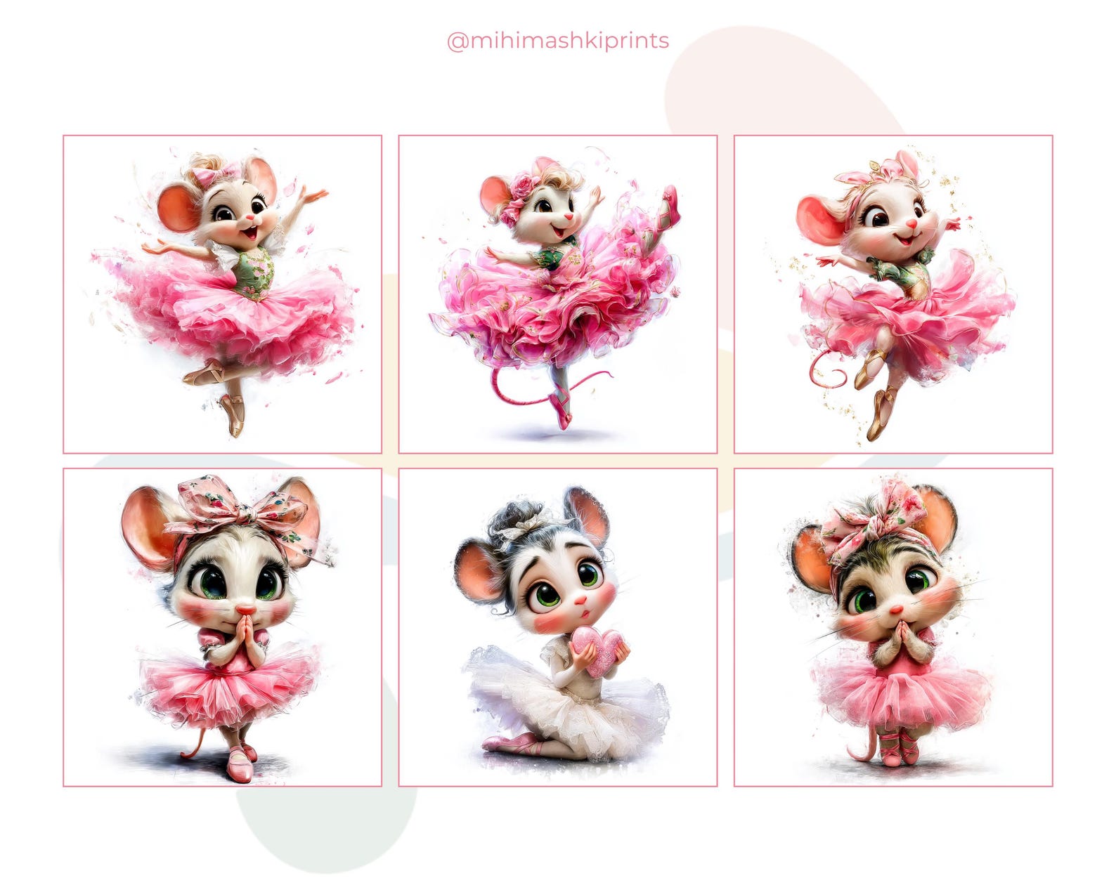 Watercolor Ballerina Mice – 16 Cute Mouse Illustrations in Tutus | Pink ...