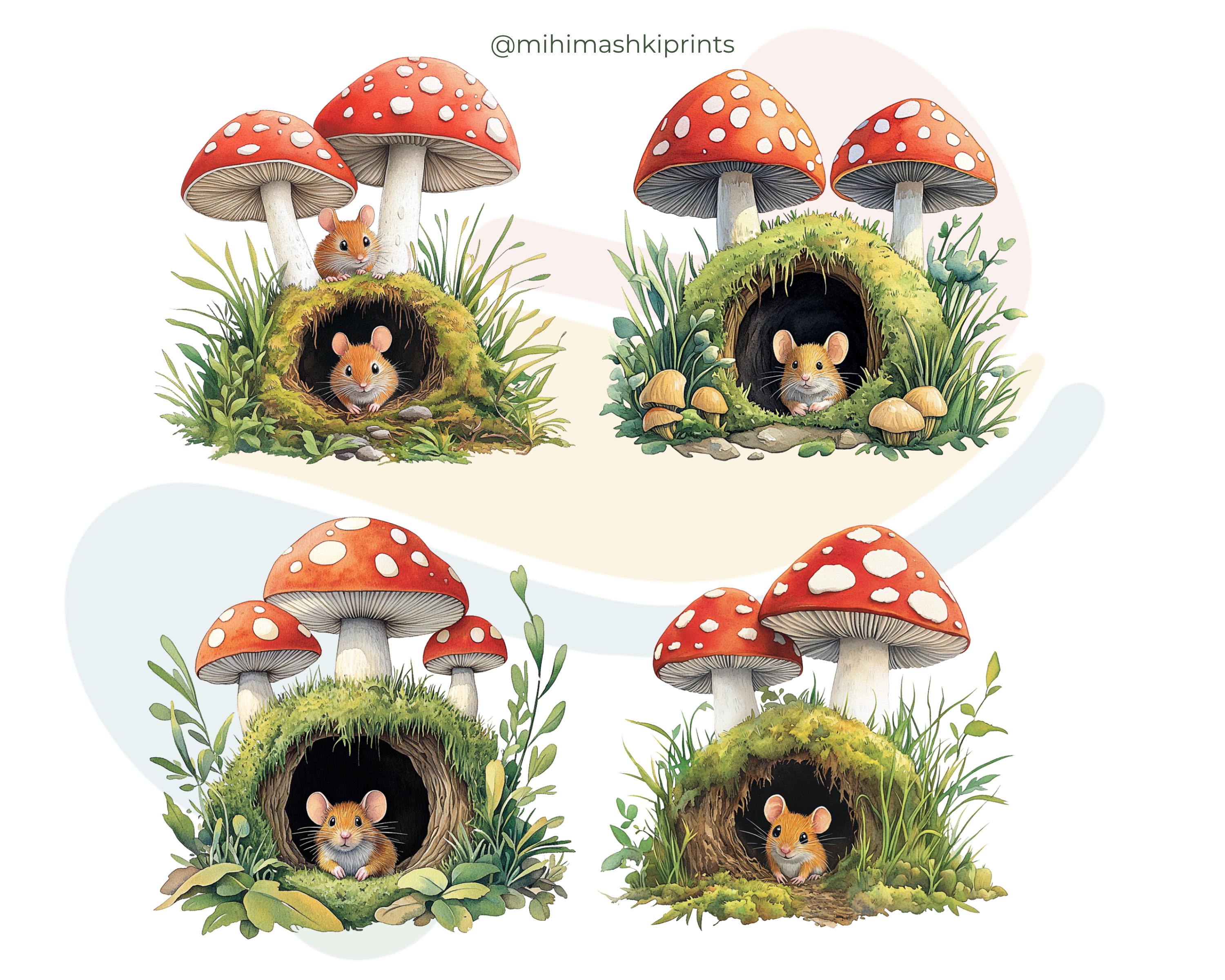 Mouse Hole Clipart Set, Cozy Watercolor Mice, Sublimation PNG, Nature ...