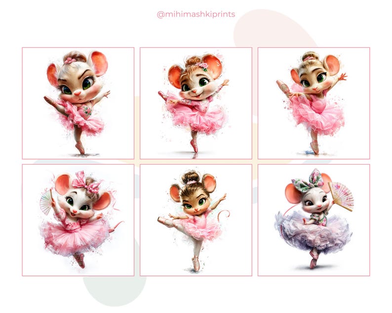 Watercolor Ballerina Mice – 16 Cute Mouse Illustrations in Tutus | Pink ...