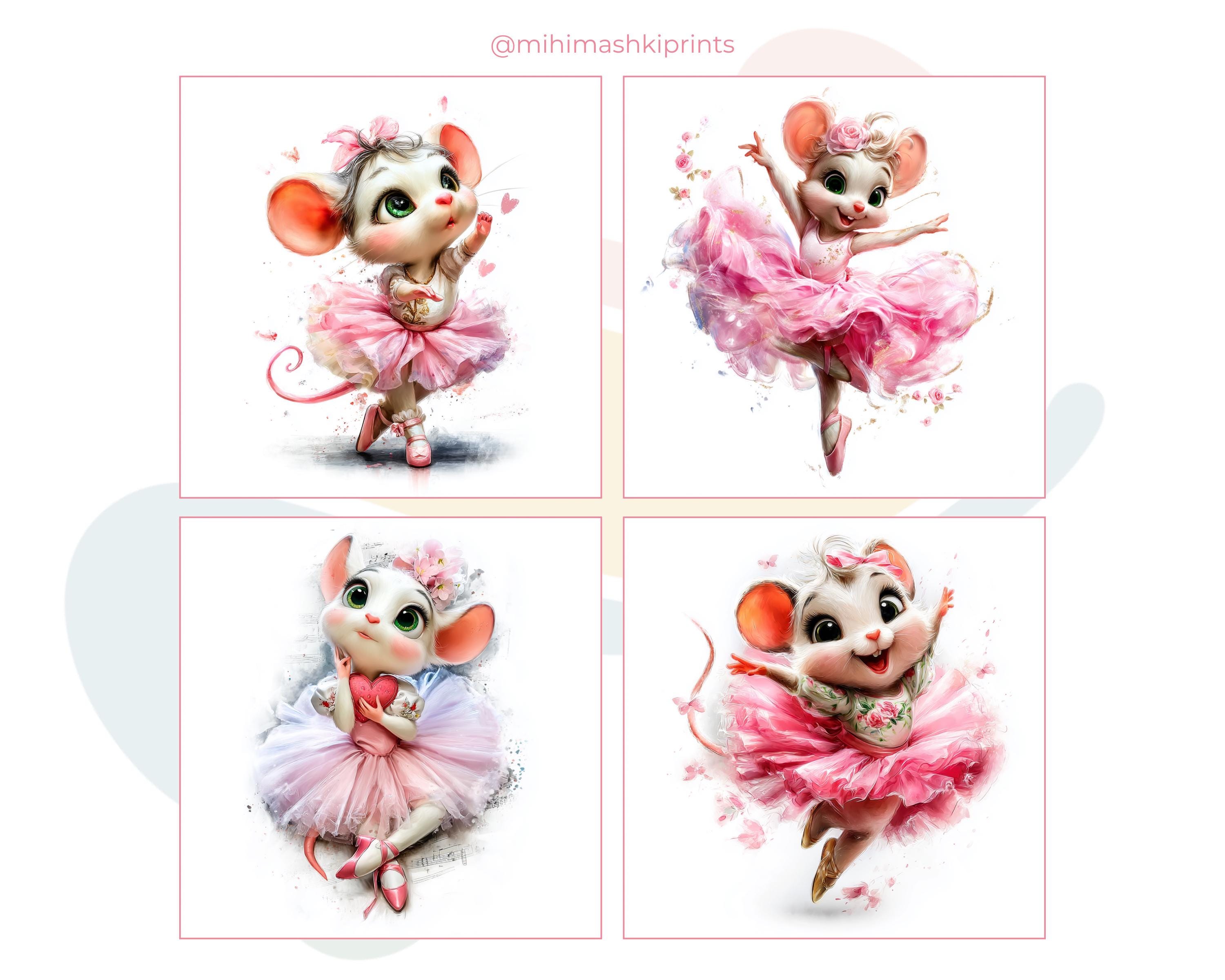 Watercolor Ballerina Mice – 16 Cute Mouse Illustrations in Tutus | Pink ...