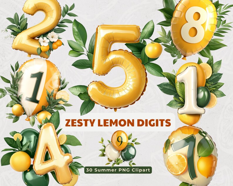 Zesty Lemon Digits – 30 PNG Clipart Do Birthday Invitations, Baby ...