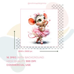 Watercolor Ballerina Mice – 16 Cute Mouse Illustrations in Tutus | Pink ...