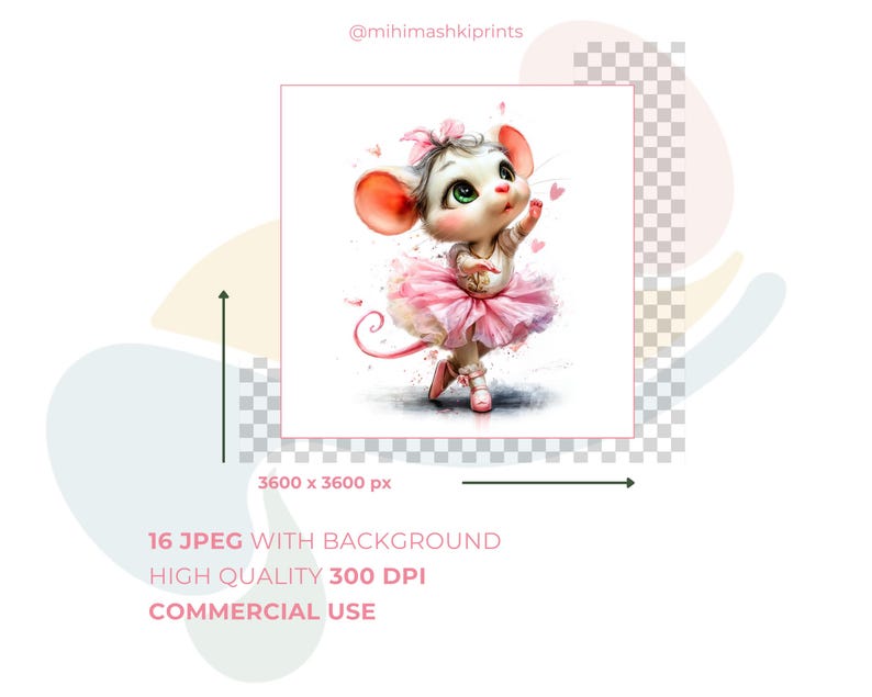 Watercolor Ballerina Mice – 16 Cute Mouse Illustrations in Tutus | Pink ...