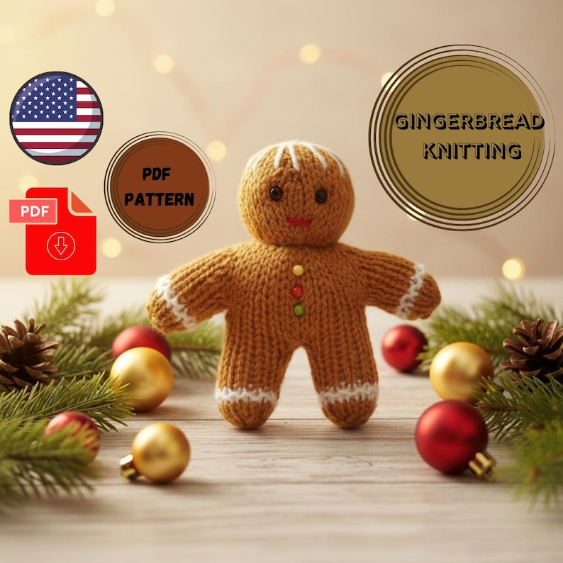 Gingerbread Man Knitting Pattern, Amigurumi Doll, Easy Knit ,tiny ...