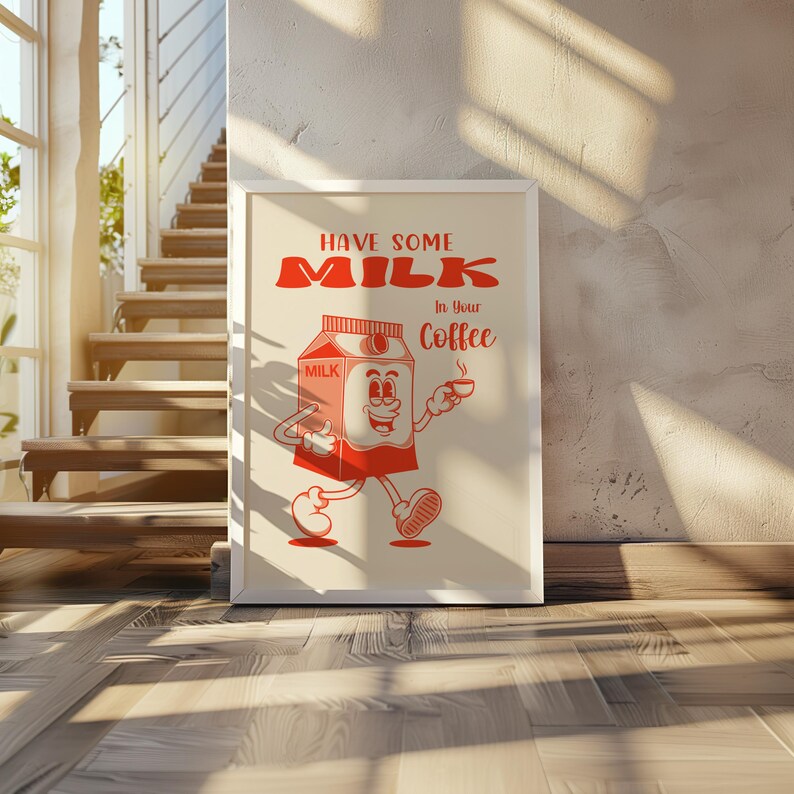 Retro Milk Poster Wall Art Retro Kitchen Wall Decor Kitchen Art Digital ...
