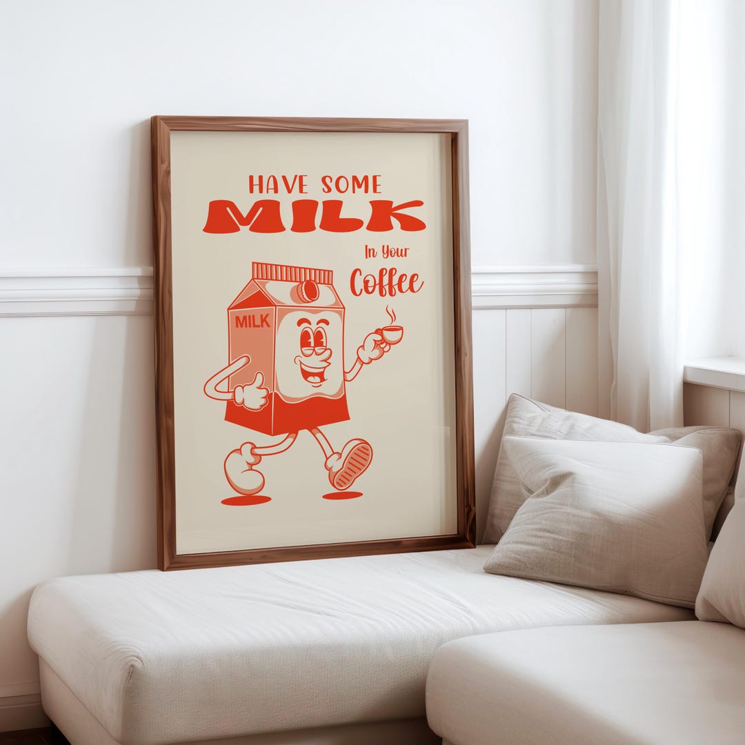 Retro Mascot Poster Cute Vintage Style Wall Art Milk Carton Print ...
