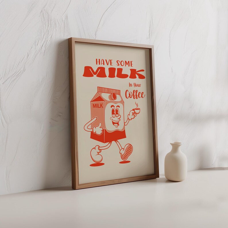 Retro Milk Poster Wall Art Retro Kitchen Wall Decor Kitchen Art Digital ...